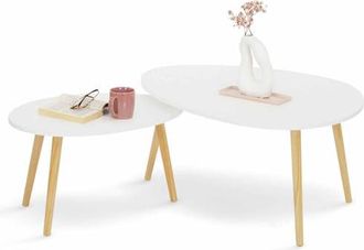IDMarket Lot de 2 Tables Basses gigognes Gaia laqu&eacute;es Blanc scandinave