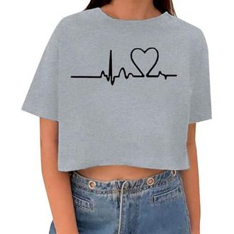 Generic Demi-chemises d&eacute;t&eacute; tendance pour femmes - Haut court 2025 - T-shirt court ample - Mignon - D&eacute;contract&eacute; - Coupe ample - Pour sortir - T-shirt western &agrave;