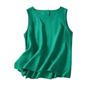 Generic Hauts d&eacute;t&eacute; 2026 en lin pour femmes, col rond, sans manches, en coton et lin, coupe ample, coupe d&eacute;contract&eacute;e, chemisiers de travail, Vert, XXL