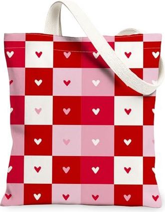 Generic Sacs fourre-tout en toile &agrave; motif coeur, motif amour romantique, sacs d&eacute;picerie r&eacute;utilisables, Saint Valentin, l&eacute;ger, lavable, &eacute;paule S, Rouge, 13x15 