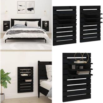 vidaXL Wand-Nachttische 2 Stk. Schwarz Massivholz Kiefer - Wandregal - Holzmöbel - Kiefernholz - Schwarzes Möbelstück - Wohnraumorganisation - Home & Living