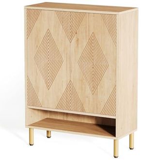 Tribesigns Armoire &agrave; chaussures avec 2 portes, 73 x 35 x 115 cm, avec cadre en m&eacute;tal dor&eacute;, meuble &agrave; chaussures &eacute;troit, 6 &eacute;tages pour 25 paires de chaussures, &eacute;ta