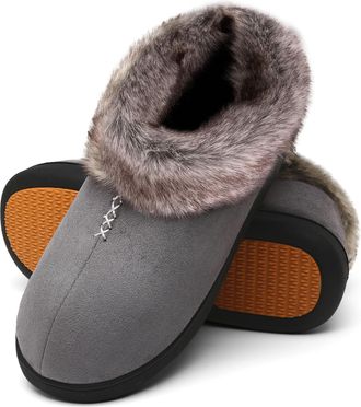 Mishansha Warme Hausschuhe Damen Winter Plüsch Pantoffeln Memory Foam Slippers Grau,Gr.41 EU