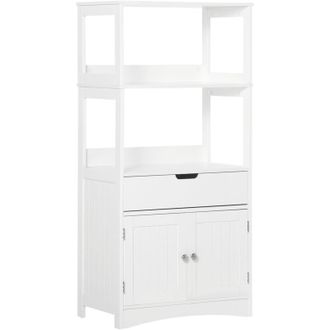 Kleankin Kleankin - Meuble de rangement salle de bain - 2 portes, tiroir, 3 étagères - dim. 60L x 33l x 122H cm - mdf blanc