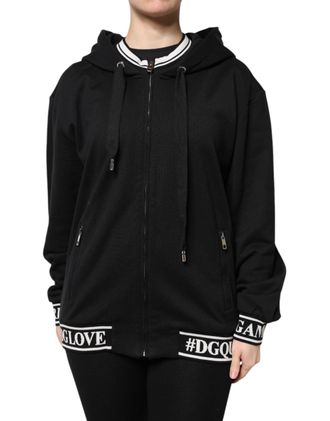 Dolce & Gabbana Womens Black Cotton Hooded Full Zip Sweatshirt Sweater Clothing
