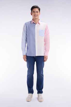Eden Park Chemise Colorblock Bleue Et Rose Coupe Droite