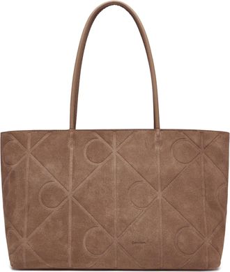 Calvin Klein Handtasche Calvin Klein Emblem Aop Embossed Suede Tote LV04F3334G Beige