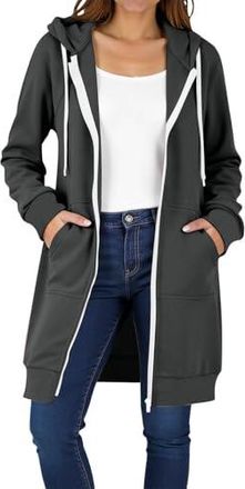 Generic Sweat à capuche zippé pour femme - Surdimensionné - Couleur unie - Couleur unie - Vestes en polaire à manches longues - Coupe ample - Manteau dhiver a