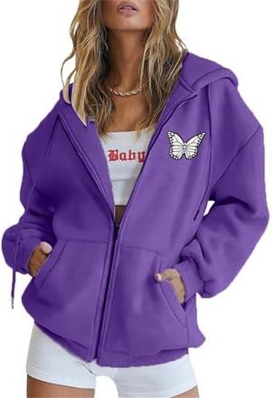 Generic Sweat &agrave; capuche surdimensionn&eacute; pour femme 2026 Y2k Veste &agrave; capuche avec fermeture &eacute;clair Veste &agrave; capuche Automne Hiver Long Manteau Pull Loisirs Sport