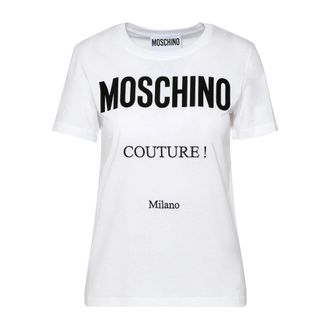 Moschino Baumwoll T-Shirt mit Rundhalsausschnitt und Besticktem Logo - - Tops - Damen - Wei&szlig; - M