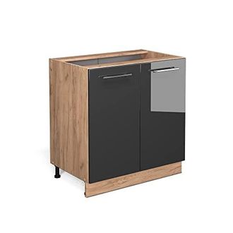 Vicco Meuble Bas de Cuisine Fame-Line, Anthracite Haute Brillance, 80cm avec &eacute;tag&egrave;re, sans PT