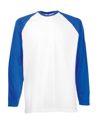 Fruit Of The Loom Herren Baseball-T-Shirt, 100 % Baumwolle, Wei&szlig;/K&ouml;nigsblau, Gr&ouml;&szlig;e XL