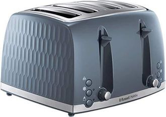 Russell Hobbs Grille-pain 4 tranches 26073 - Design nid dabeille contemporain avec fentes extra larges et fonction de levage haute, gris