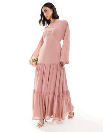 Tfnc Linvitée - Robe longue en mousseline à jupe plissée - Vieux rose