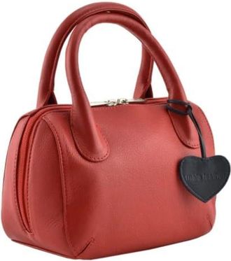Mala Leather Mini sac à main en cuir souple véritable avec fermeture éclair, poche intérieure et sac à poussière - Noir ou violet - 20 x 15 x 10 cm, Rouge, Mini