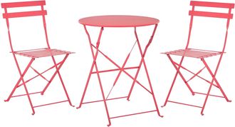 Beliani Balkonset Metall rot 3-teilig Tisch rund mit 2 Stühlen klappbar modern Fiori