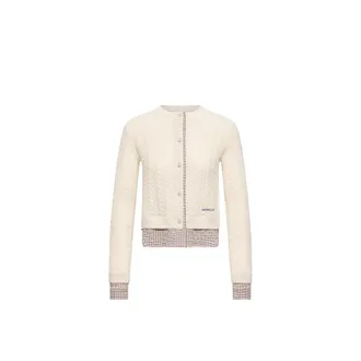 Moncler Moncler Cardigan En Laine Et Cachemire &Agrave; Maille Torsad&eacute;e, Femme, Blanc, Taille: Xs