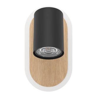 Eglo LED Wandleuchte innen Rimbocchi, ovale Wandlampe mit schwenkbarem Spot, Wandspot aus Metall in Schwarz und Holz-Optik, Wandstrahler warmwei&szlig;