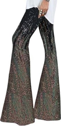 Generic Pantalon palazzo &agrave; paillettes pour femme - Pantalon &agrave; paillettes - Taille haute - Jambe large &eacute;vas&eacute;e, Noir/305, XXL