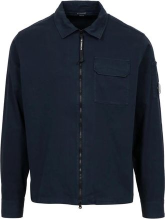 C.P. Company Blaues Baumwollhemd mit durchgehendem Rei&szlig;verschluss - - Shirts - Herren - Blau - M