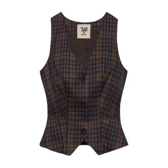 Aniye By Gilet Len &agrave; carreaux - Femme - Vestes - Brun - Taille: 40 FR