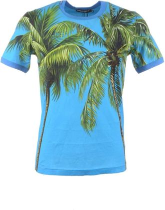 Dolce & Gabbana Homme, Tops, Bleu, Taille: XS Palm Short Sleeve T-shirt