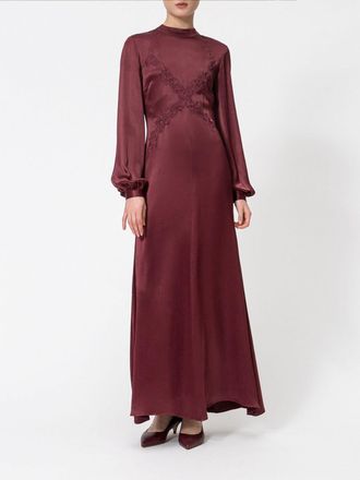 Twinset Robe de c&eacute;r&eacute;monie longue en satin avec empi&egrave;cements en dentelle brod&eacute;e