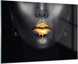 Arttor Bilder auf Glas 100x70cm Glasbild Gold Mund Schwarz Groß Wanddeko Bild im Glas Schlafzimmer Küche Deko Wandbilder Dekoration Wohnzimmer Modern Wall De
