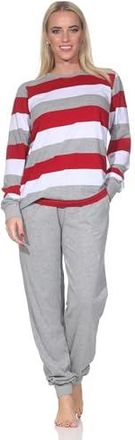 Normann Pyjama &agrave; manches longues pour femme avec poignets aspect rayures bloc - &eacute;galement en grandes tailles, rouge, 52-54