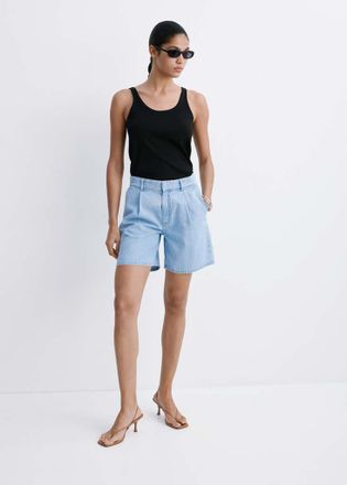 Mango Jeansbermudashorts mit Bundfalten und mittlerer Bundh&ouml;he hellblau - Damen - 32 - MANGO