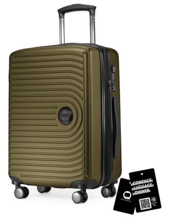 HAUPTSTADTKOFFER Mitte - Handgep&auml;ck Trolley + Digitaler Gep&auml;ckanh&auml;nger, Kabinenkoffer mit Erweiterung + Koffertag, TSA, 4 Doppel-Rollen, Rollkoffer Hartschale ABS, Avo