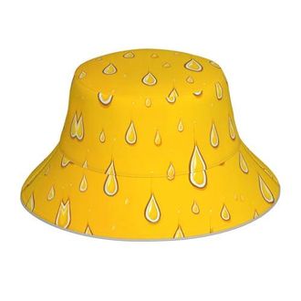 Generic Chapeau De Seau Unisexe Image Gouttes De Pluie sur Fond Jaune Dr&ocirc;le Seau Chapeau Mode Pliable Bonnet Soleil, pour Le Camping, Plage, La Randonn&eacute;e, 56-