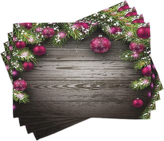 Abakuhaus Weihnachten Platzmatten, Rustic Ball AST, Waschbare Stoff Esszimmer K&uuml;che Tischdekorations Digitaldruck, Braun Rosa