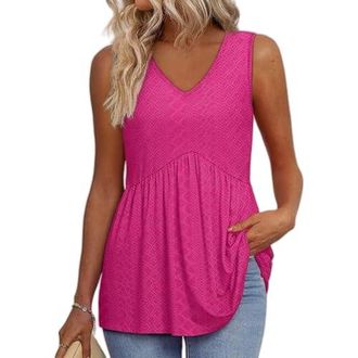 Generic Nuisette habill&eacute;e sans manches avec col en V pour femme, haut p&eacute;plum fluide 2025, t-shirt d&eacute;contract&eacute; et confortable, coupe ample, rose rouge, XXL