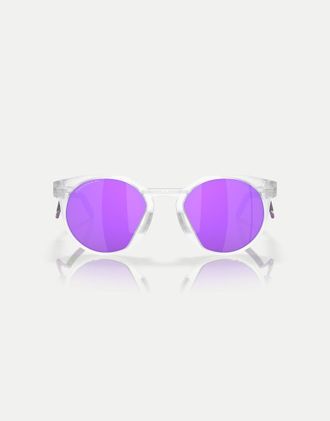 Oakley Hstn - Lunettes de soleil rondes en métal avec verres violets effet miroir - Mat transparent