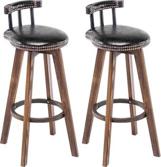 Generic 2er-Set rote Drehhocker - 82,9 cm hohe, gepolsterte Barhocker mit Holzbeinen, Sitzgelegenheiten aus PU-Leder f&uuml;r K&uuml;cheninseln, modernes Design, einfac