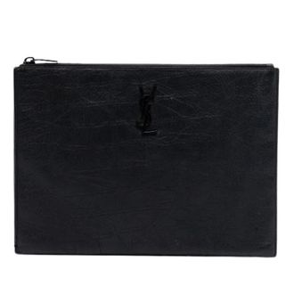 Saint Laurent Pre-owned Embossed Leather Clutch - - Pre-owned - Damen - Schwarzk - ONE SIZE