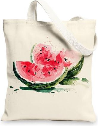 Generic Sacs fourre-tout en toile pastèque, design artistique de fruits, sacs dépicerie écologiques, élégants, légers et lavables, bandoulière C, blanc, 13x15