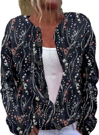 Generic Cardigan décontracté en tricot à imprimé floral pour femme, pour les vacances, les loisirs, lhiver, doux et chaud, manches longues, confortable, pour 