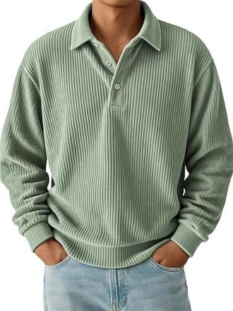 Generic Chandails en velours c&ocirc;tel&eacute; pour homme Printemps Automne Mode Loose Down Polo Shirts Casual Pullover T-Shirt Col V Sport Couche de Base Tops, vert cla