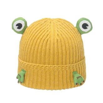 Generic Chapeau tricot&eacute; dautomne et dhiver pour femme - Joli bonnet en laine avec oreilles de grenouille, jaune, Taille unique