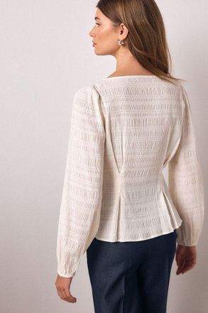 Next Langarmbluse Langarm-Bluse mit U-Boot-Ausschnitt + Knopfleiste (1-tlg)