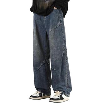 Generic Y2k Jeans &agrave; coutures irr&eacute;guli&egrave;res pour hommes, streetwear &agrave; jambe large, jeans cargo taille haute pour hommes, bleu, 3XL