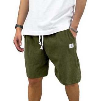 Generic Arepome Short dété léger en velours côtelé pour homme avec cordon de serrage et poches, vert militaire, XXL