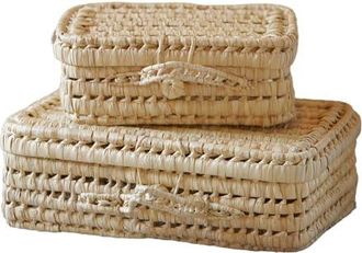 HOME MAISON Home Maison Palmblatt-Koffer - Aufbewahrungsbox Palme - 30 x 20 x 12 cm - Marokkanische Handwerkskunst - Farbe Natur