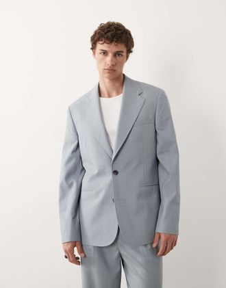 Asos Hochwertige, schmal geschnittene Anzugjacke aus Leinen und Wolle in Hellblau