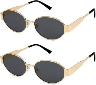 Sojos SJ1217 Lunettes de soleil rétro pour homme et femme Ovale Métal Tendance Classique Protection UV400 Lunettes de soleil, Gris doré et gris doré, m