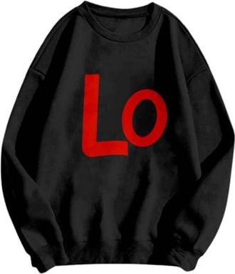 Generic Sweat-shirt unisexe assorti avec motif damour amusant &agrave; manches longues et col rond, pull d&eacute;contract&eacute; vintage, col rond, hauts &agrave; manches longues, Noir