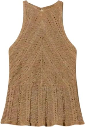 Twinset Femme, Pulls, Beige, Taille: 38 FR Top Halter Maglia Lino Lurex