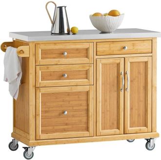 SoBuy Meuble de Rangement Cuisine Buffet de Cuisine Roulant Desserte sur roulettes en Bambou FKW70-N Sobuy